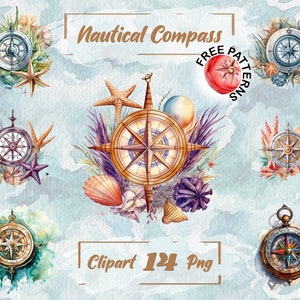 Watercolor Nautical Compass Clipart Marine Clipart Compass PNG ...