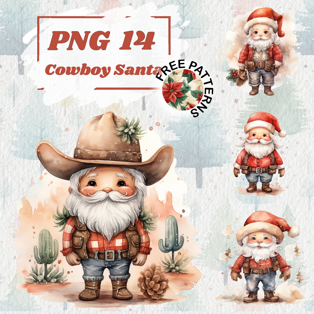 Wild Western Cowboy Santa, Christmas Png, Santa Claus Clipart Santa ...