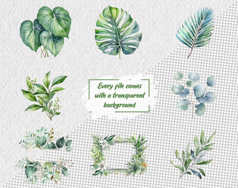 Watercolor Leaves and Branches Leaf Clipart PNG Eucalyptus - Etsy