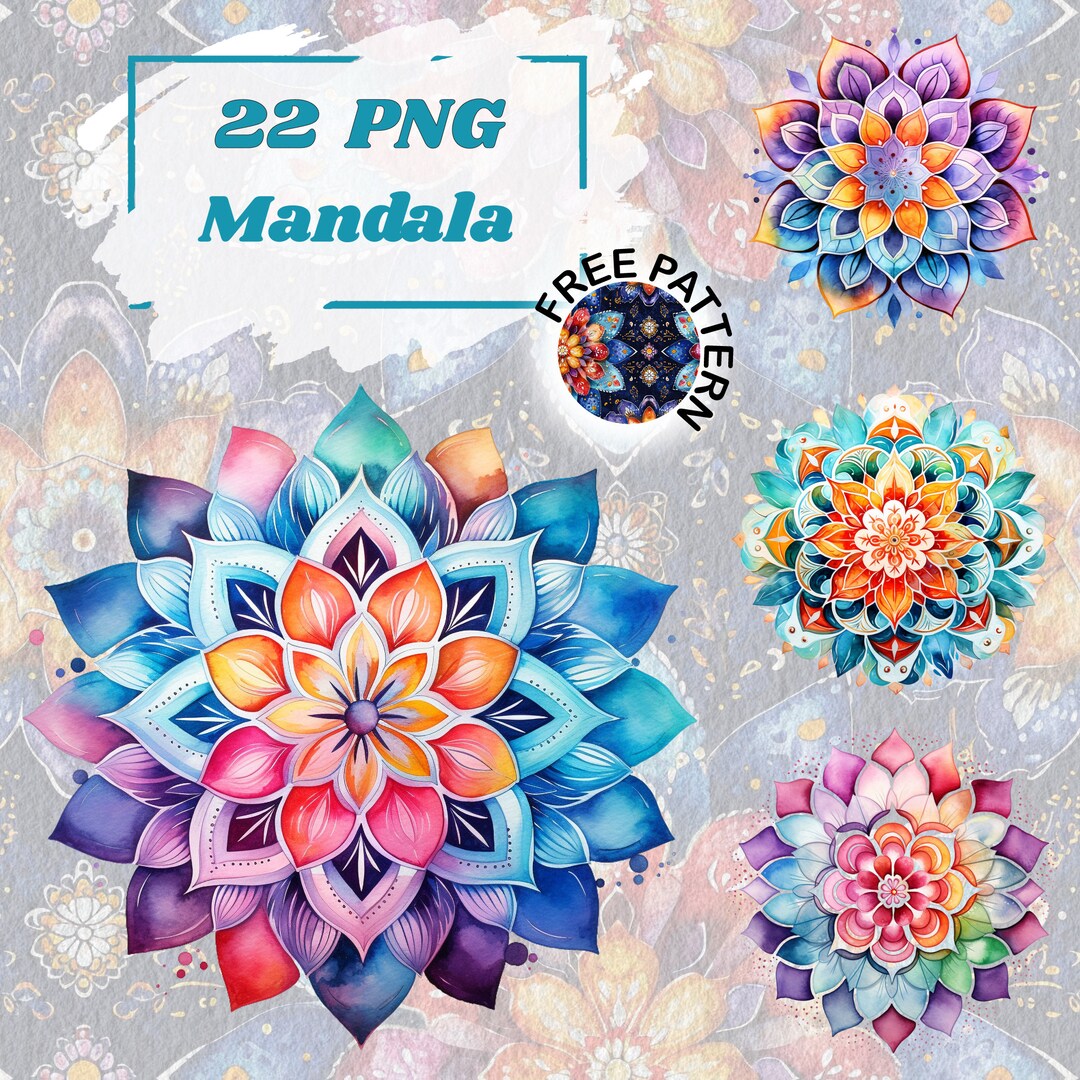 Mandala Watercolor Clipart Bundle, Meditation Clip Art , Zen PNG Bundle ...