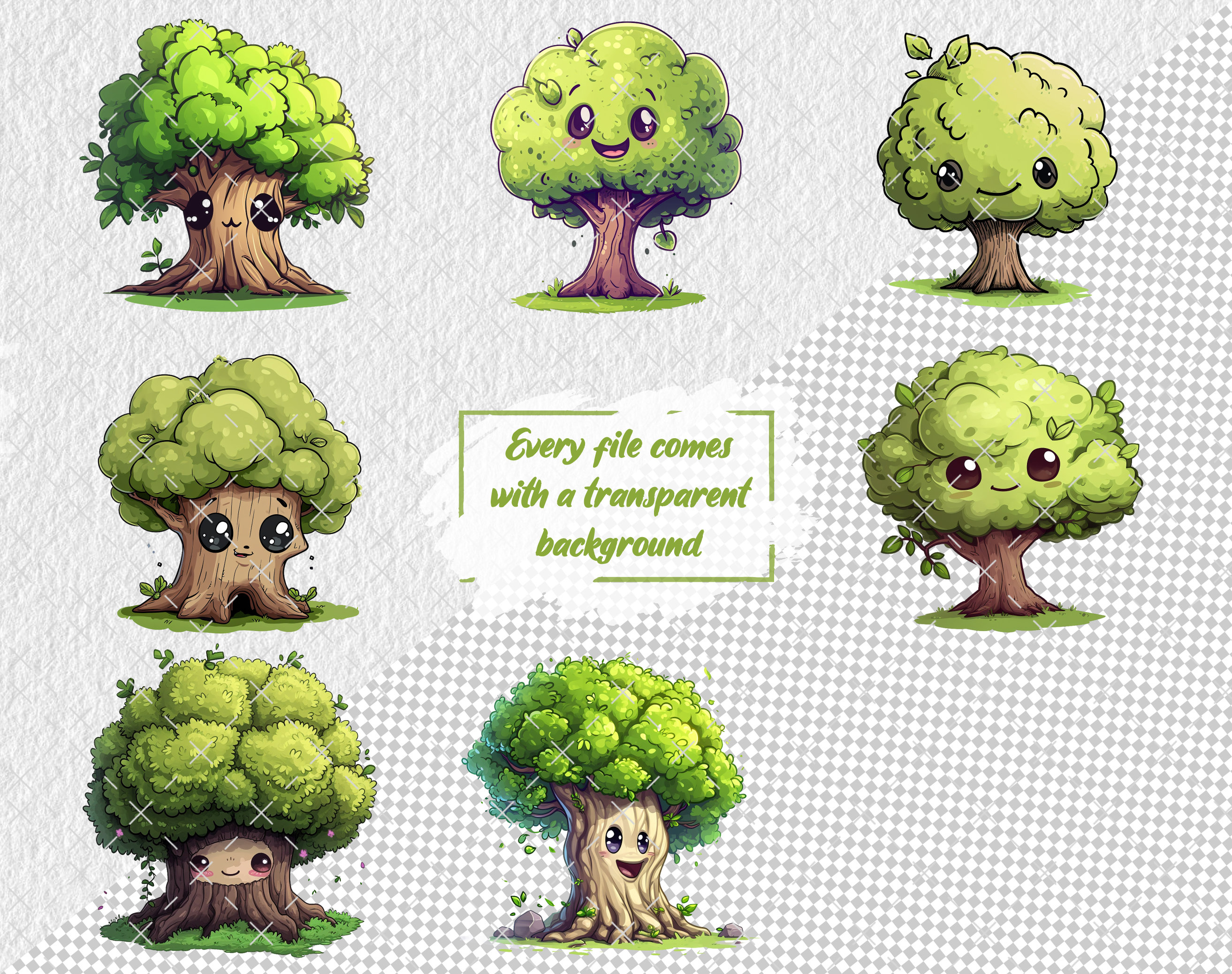 Cute Kawaii Trees Clipart, Cute Trees PNG Digital Download, Trees ...