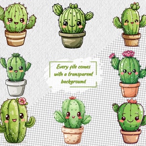 Cute Kawaii Cactus Clipart, Cute Cactus PNG Digital Download, Cactus ...