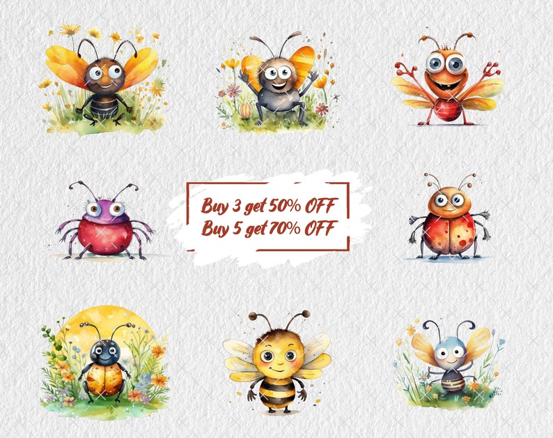 Watercolor Cute Bugs Clipart Bug Clip Art Wasp Clip Art Watercolor Kids ...