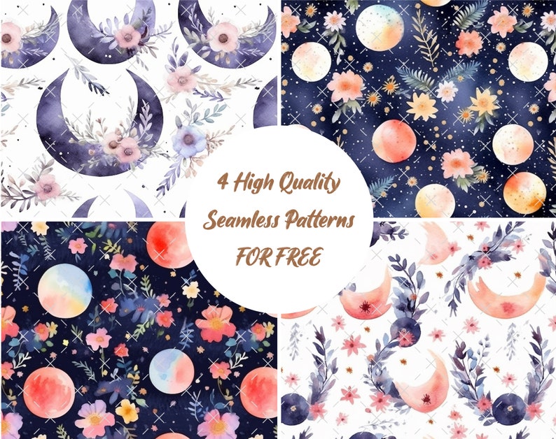 Watercolor Floral Moon Moon PNG Clipart Floral Clipart Moon Crescent ...