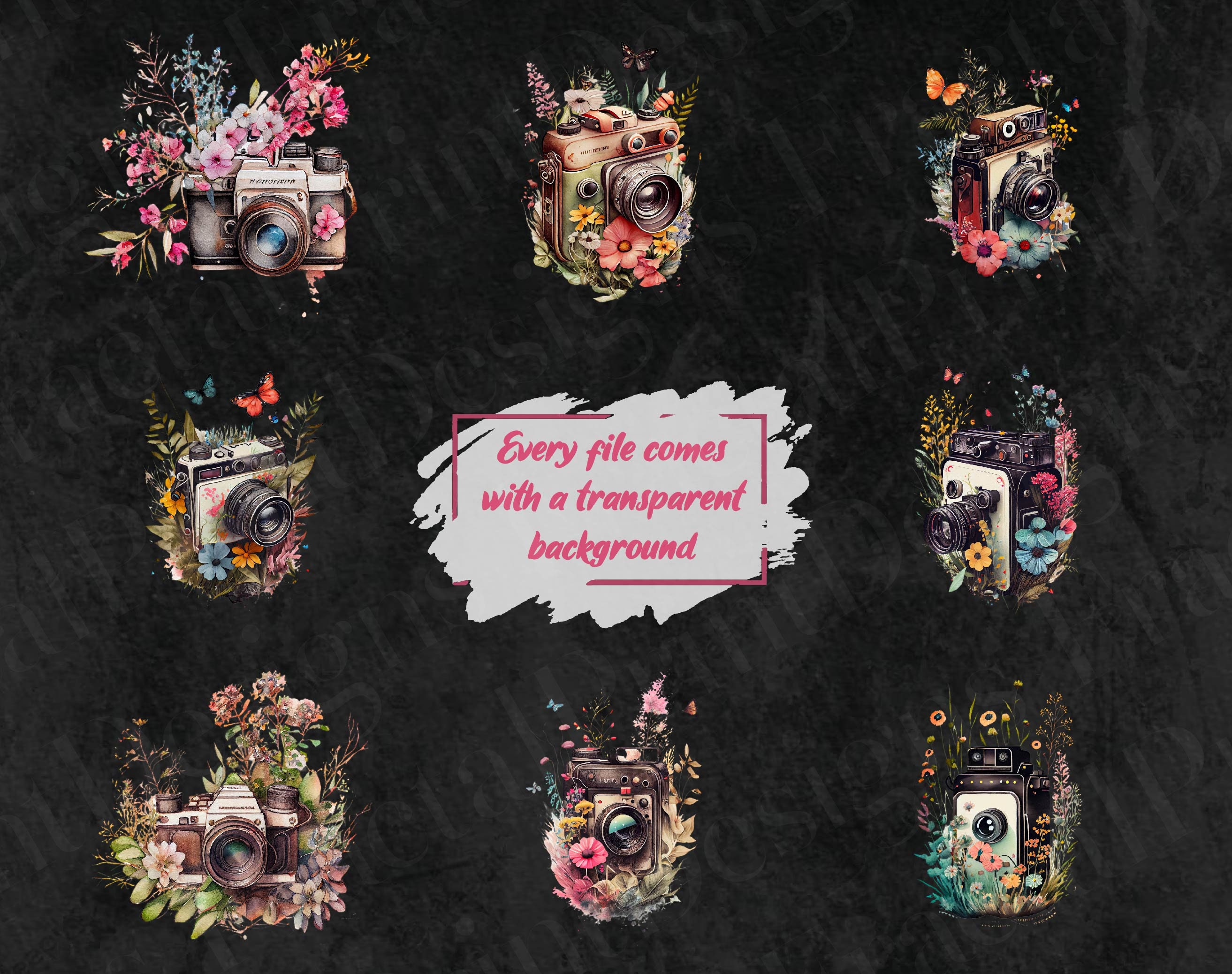 Watercolor Retro Cameras Clipart Vintage Floral Shabby - Etsy