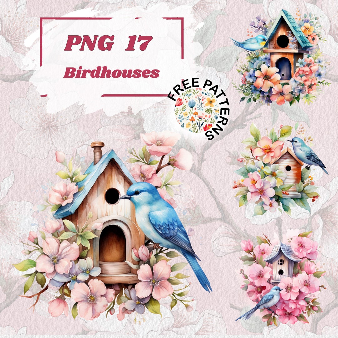 Birdhouse Clipart, Watercolor Birdhouses, Watercolor Spring Clipart ...