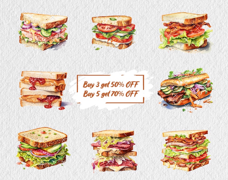Watercolor Sandwich Clipart Fast Food Clipart Grilled Cheese - Etsy