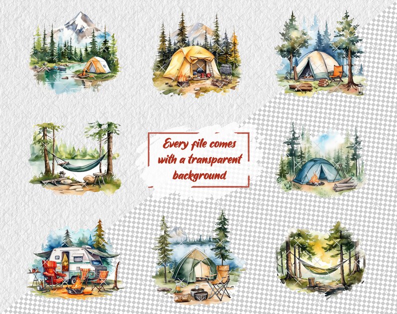Watercolor Campsites PNG Camping Clipart Summer Activities PNG ...