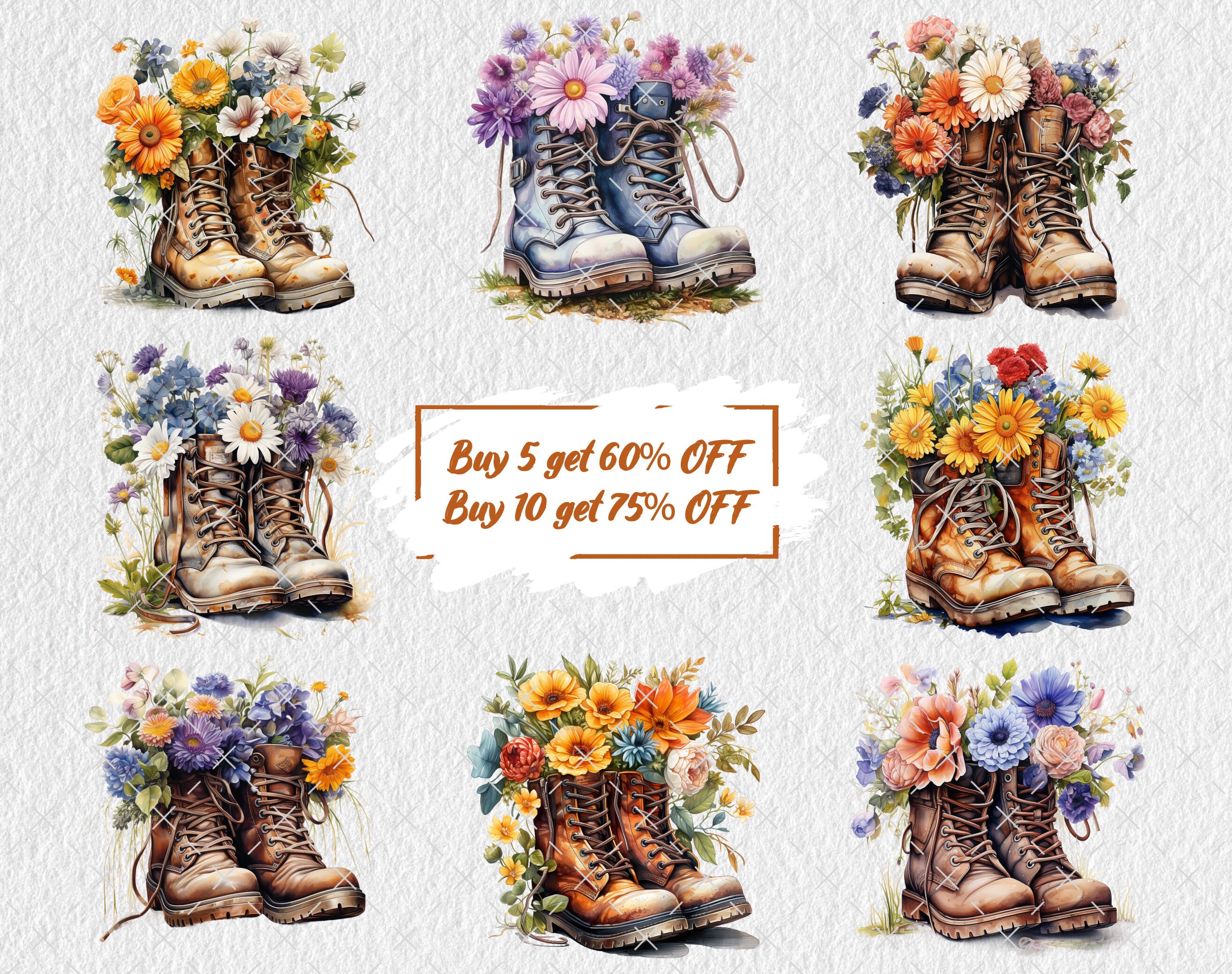 Spring Floral Boots Clipart, Shabby Chic, Printable Watercolor Clipart ...