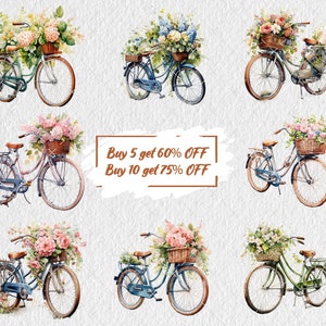 Watercolor Bicycle Clipart | Bike With Flowers | Flower Basket Bicycle ...