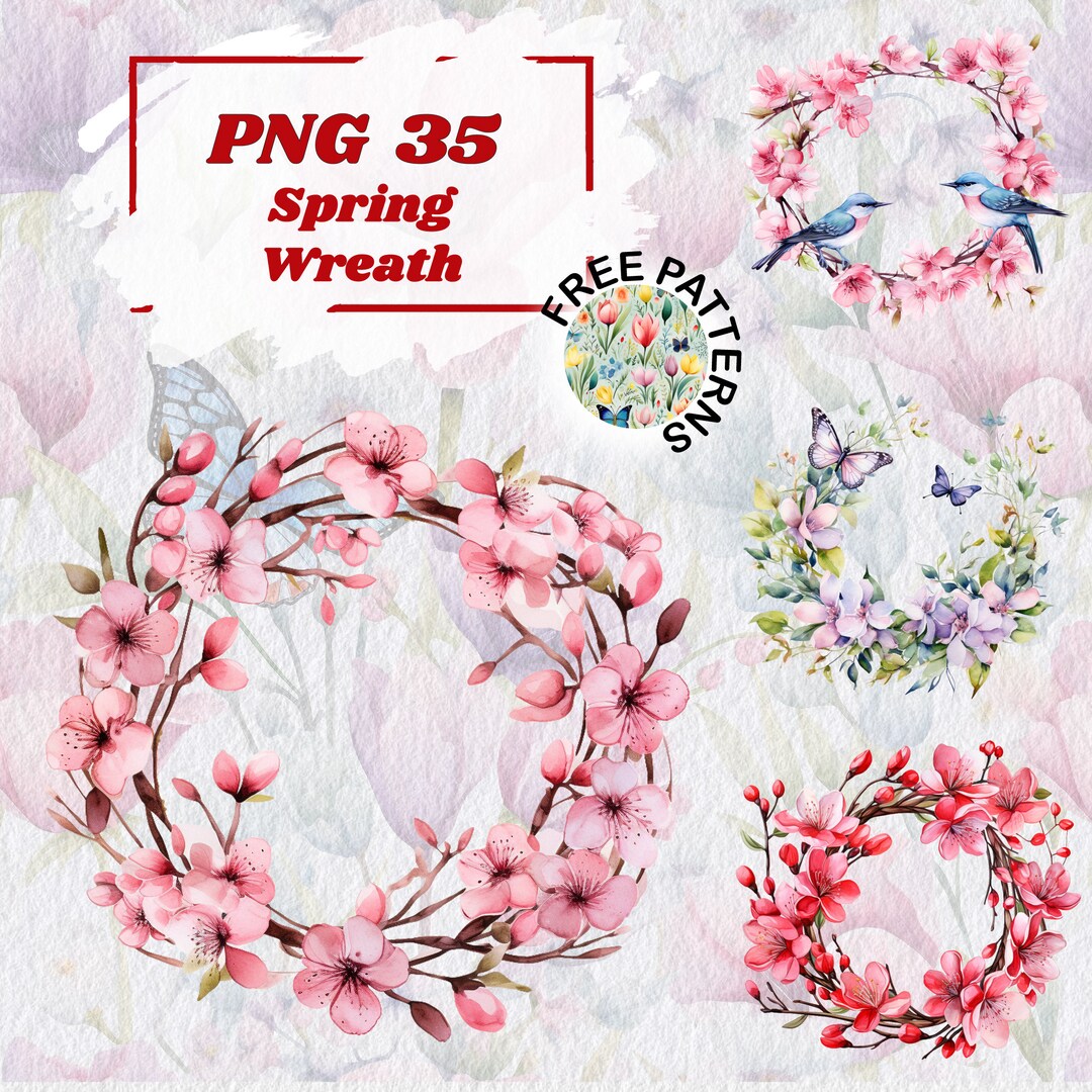 Spring Wreaths Watercolor Clipart Bundle, Springtime Wreath Images ...