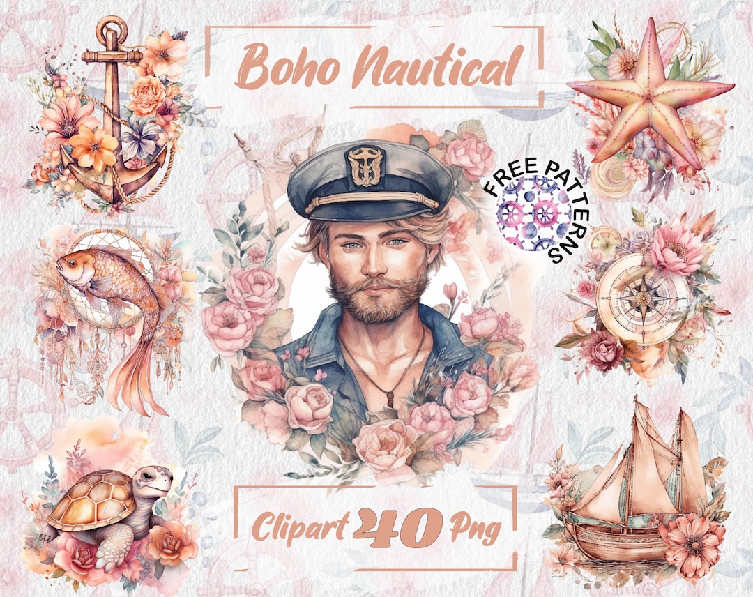 Watercolor Boho Nautical Clipart Marine Clipart Ocean Sea Watercolor ...
