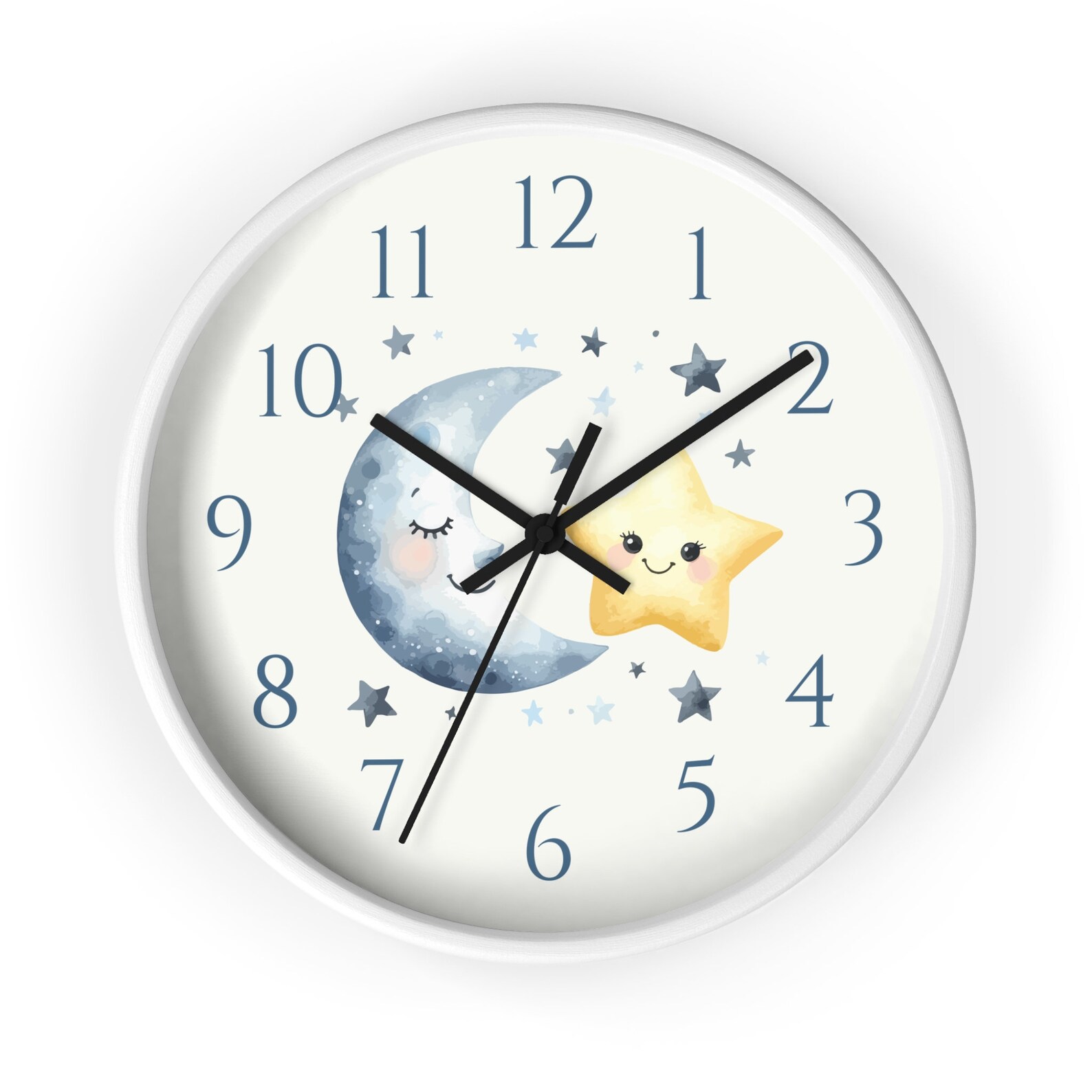 Nursery Clock, Moon and Stars Clock Design, Kids Wall Clock, Minimalist ...