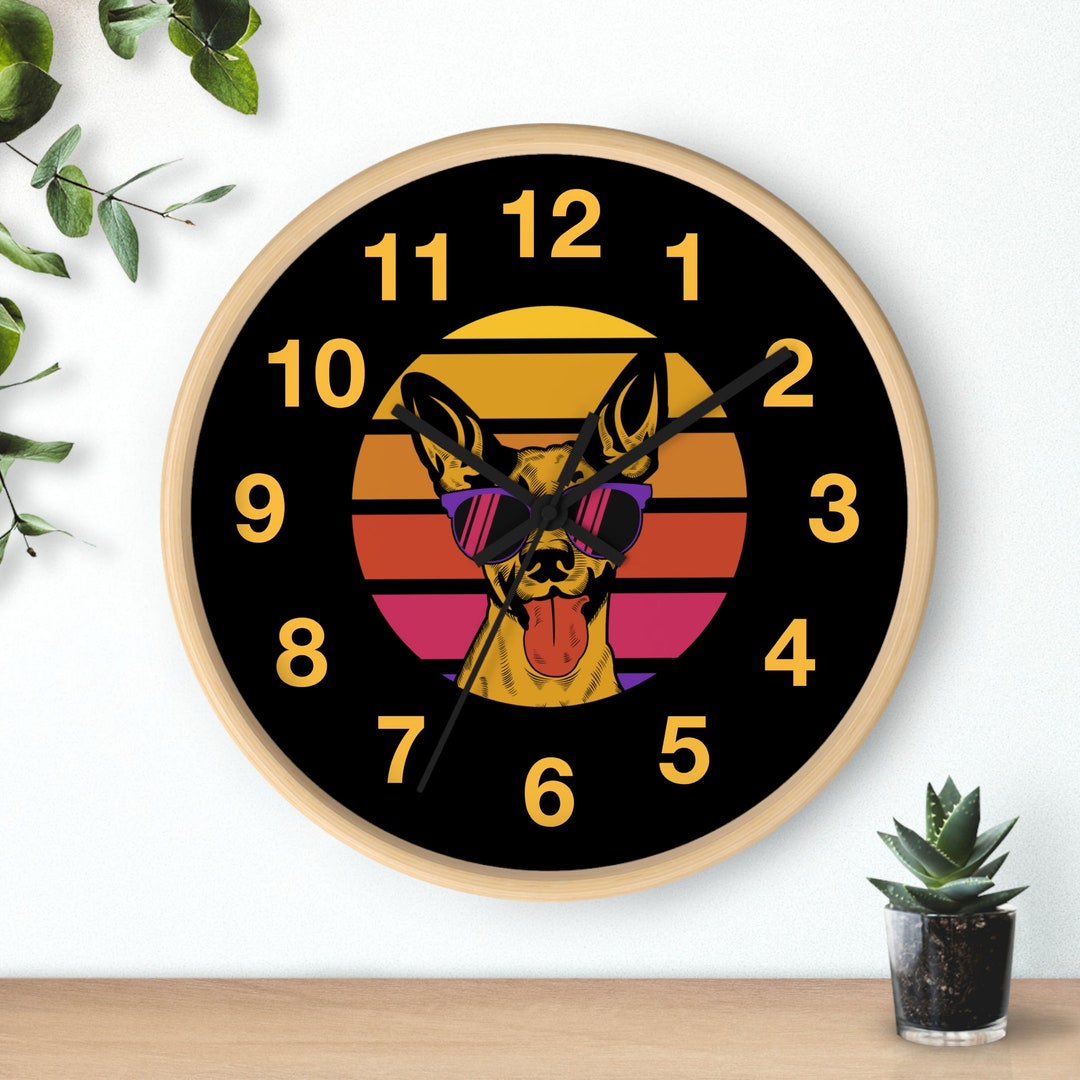 Retro Wall Clock for Dog Lovers, Custom Pet Signs Décor, Colorful Dog ...