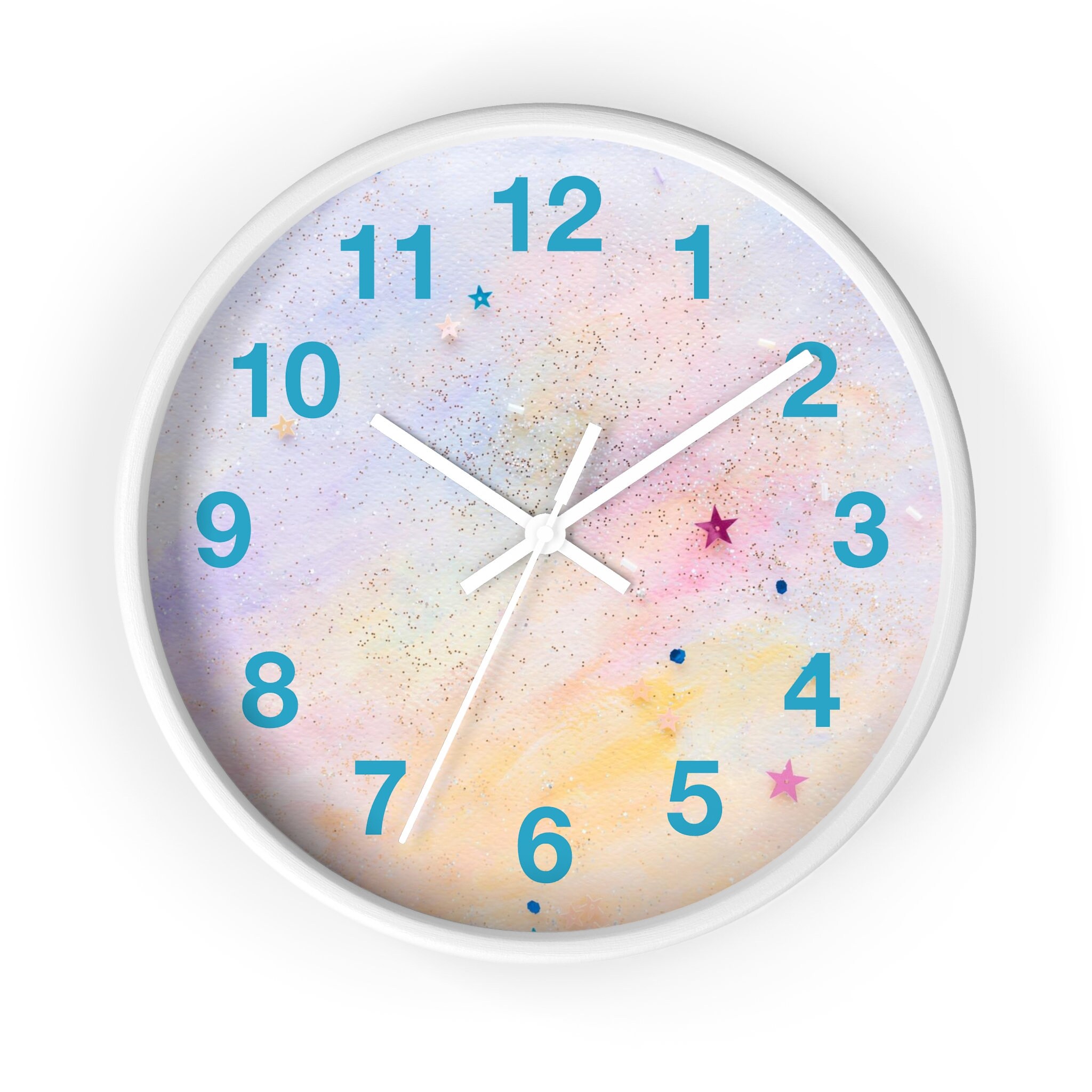 Pink Glitter Wall Clock With White Numbers, Pastel Colors Wall Clock ...