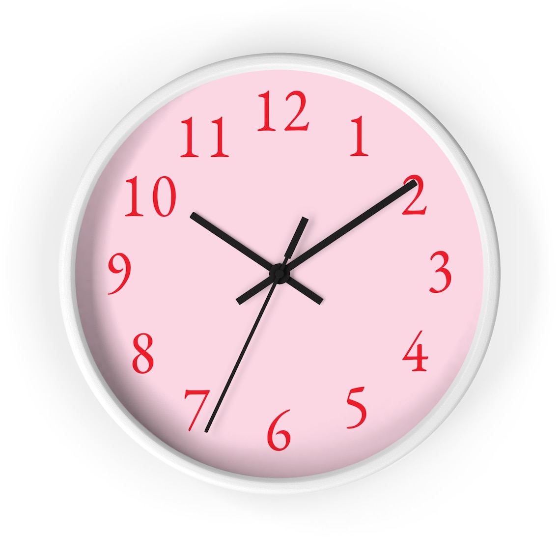 Pink Simple Wall Clock, Large Pink Clock With Red Numbers, Simple and ...