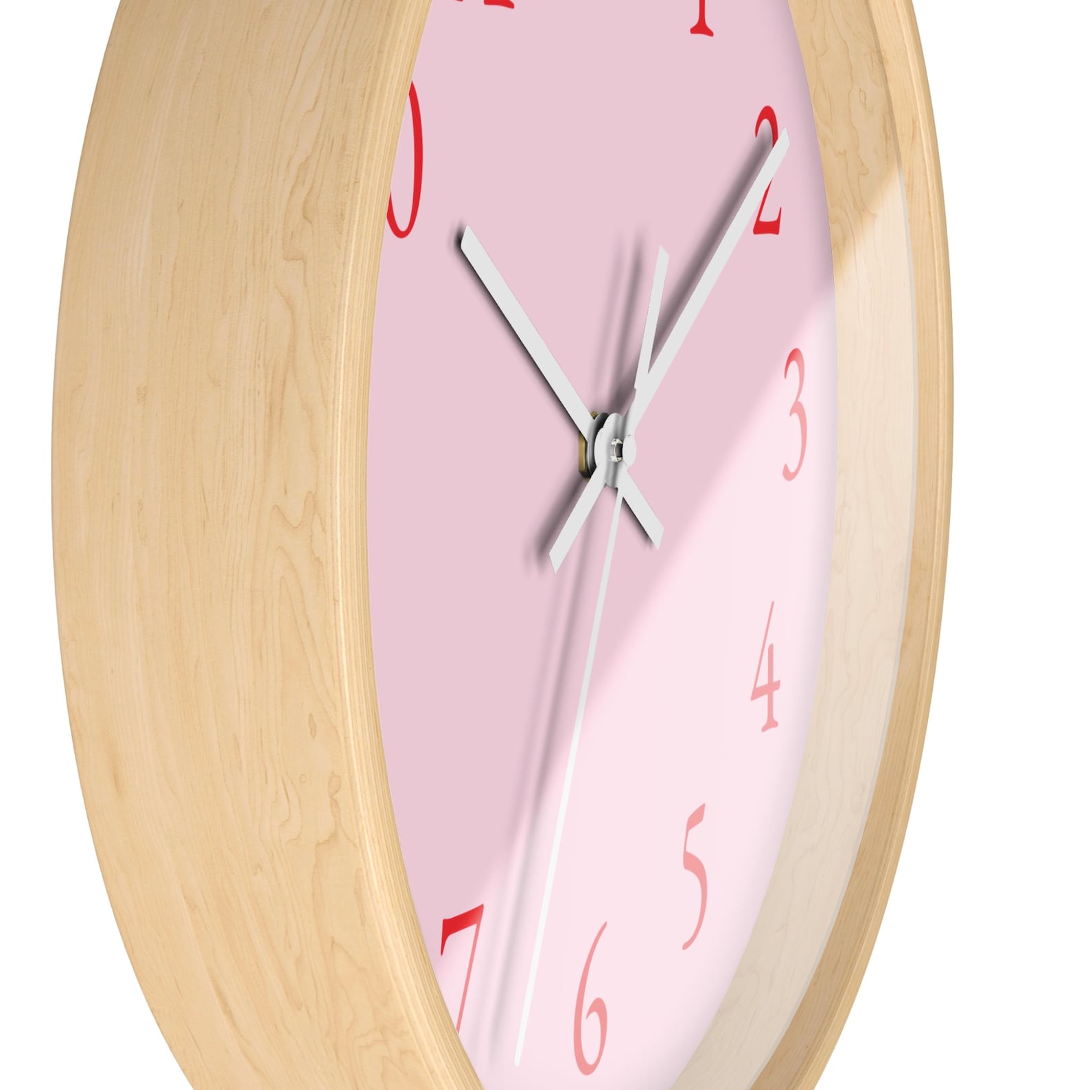 Pink Simple Wall Clock, Large Pink Clock With Red Numbers, Simple and ...