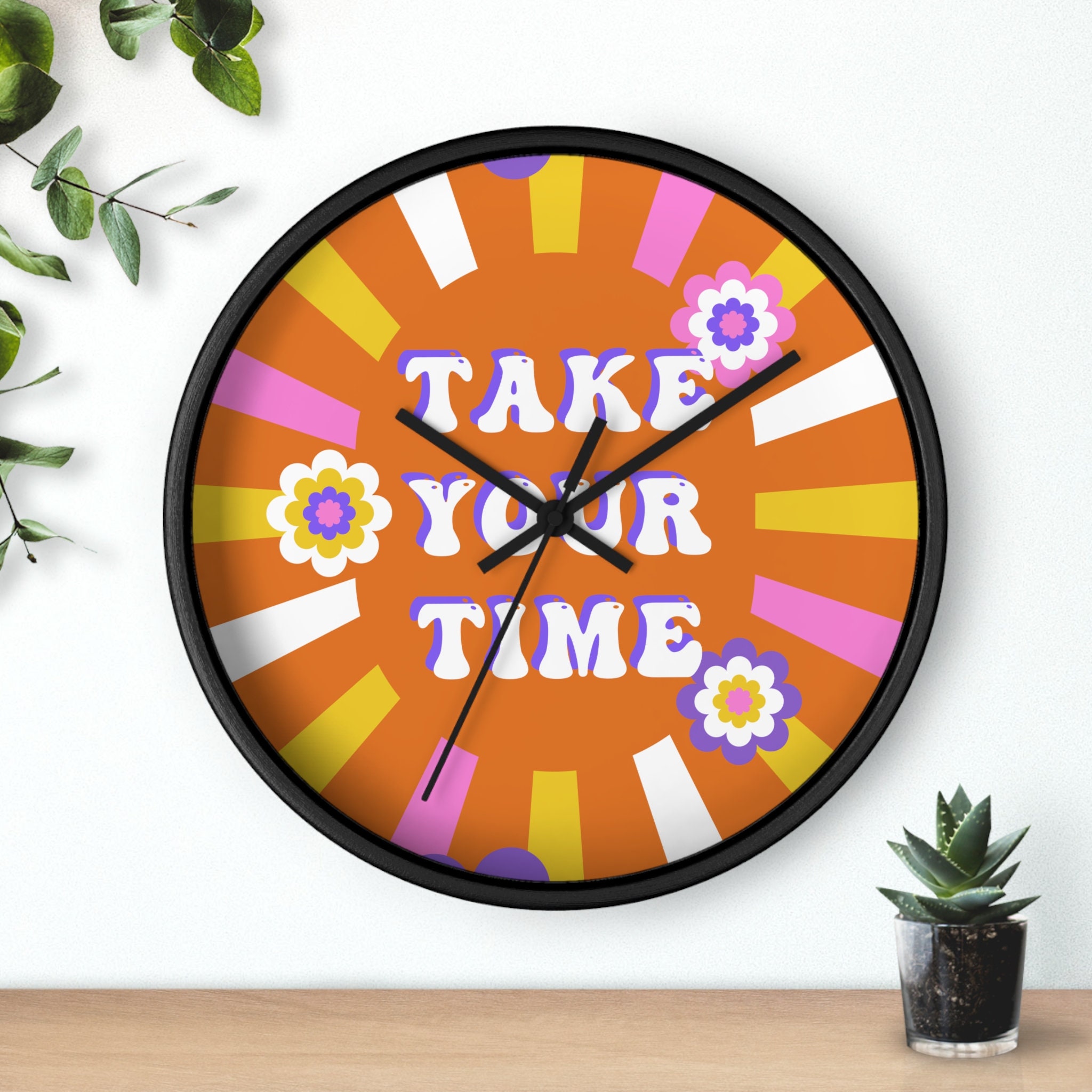 Retro Wall Clock, Mid Century Modern Clock, Orange Kitchen Clock, Boho ...