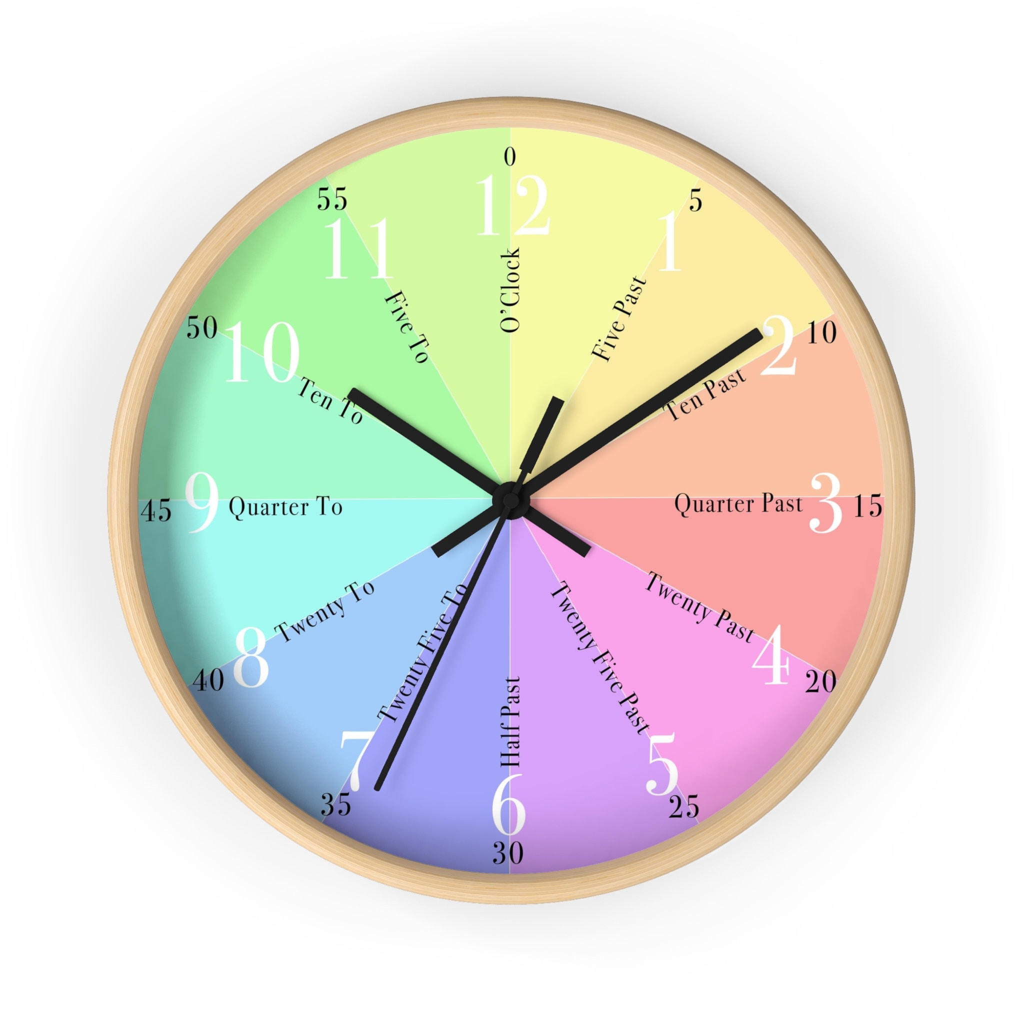 Simple Wall Clock Telling Time Clock, Pastel Colors Clock, Color Wheel ...