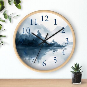 Watercolor Pine Trees and Mountains Wall Clock With Numbers, Foggy ...