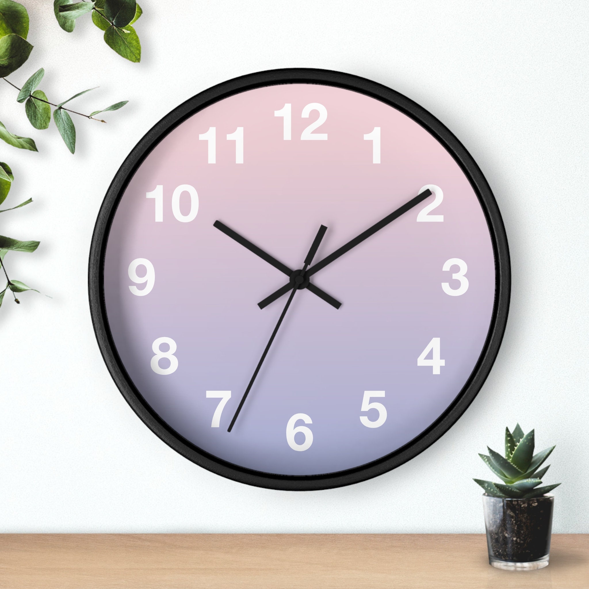 Purple Wall Clock With White Numbers, Pastel Wall Clock, Minimalist ...