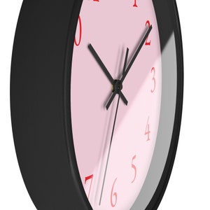 Pink Simple Wall Clock, Large Pink Clock With Red Numbers, Simple and ...