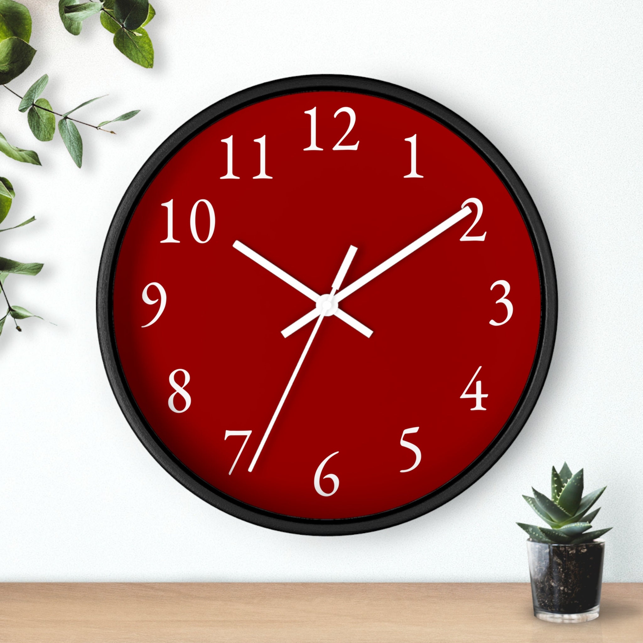 Red Unique Wall Clock, Minimalist Red Wall Clock With Numbers, Modern ...