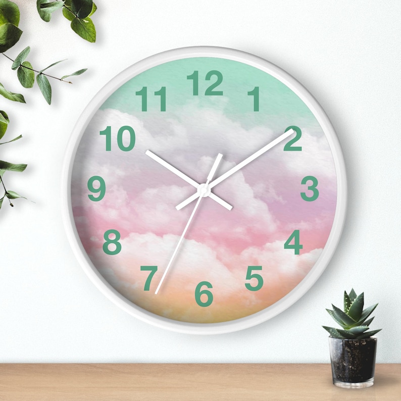 Pink Clouds Wall Clock, Pastel Wall Clock, Minimalist Wall Clock ...
