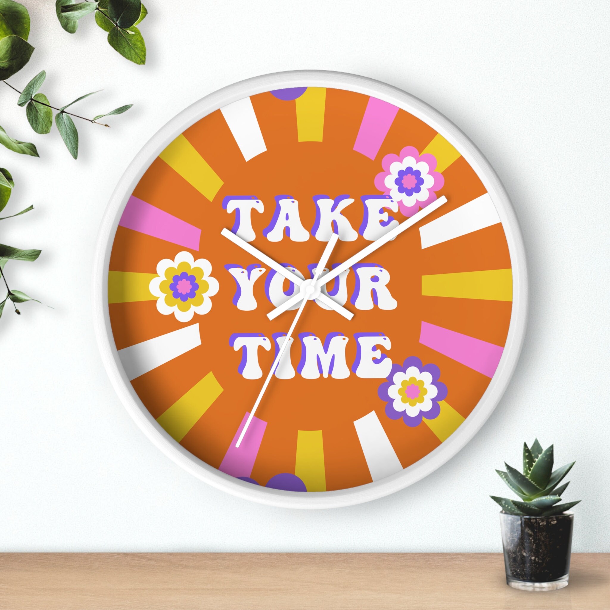 Retro Wall Clock, Mid Century Modern Clock, Orange Kitchen Clock, Boho ...