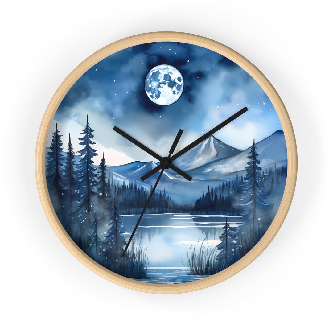Watercolor Pine Trees and Mountains Wall Clock With Numbers, Foggy ...