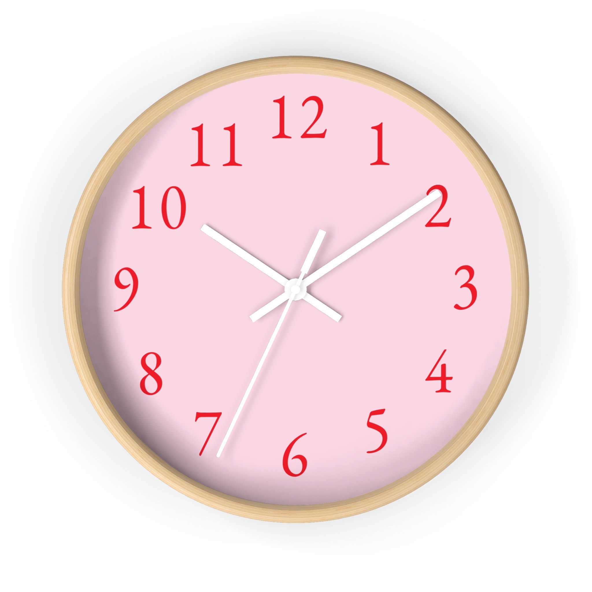 Pink Simple Wall Clock, Large Pink Clock With Red Numbers, Simple and ...