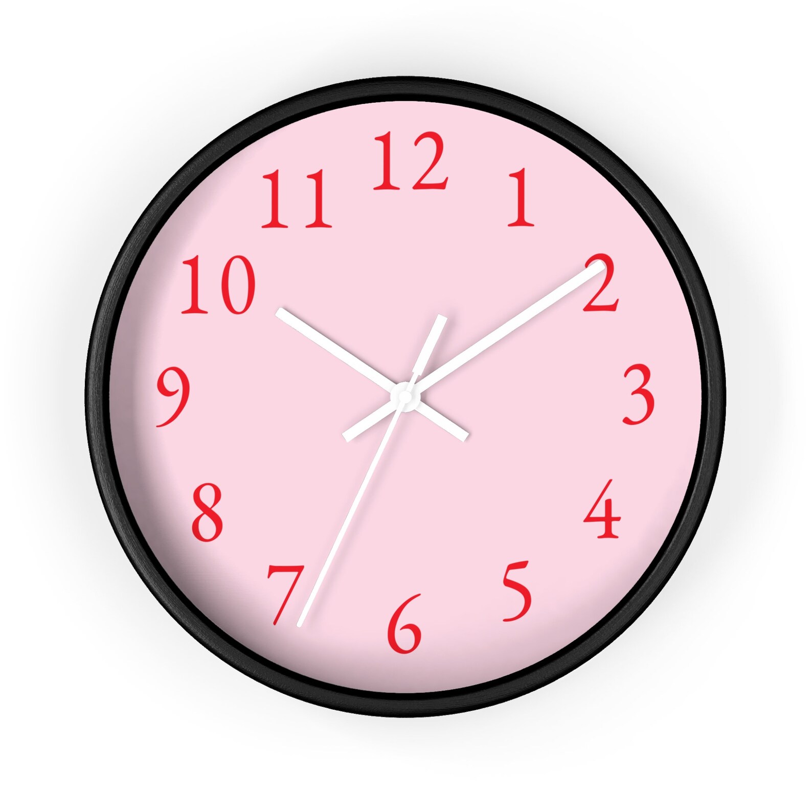 Pink Simple Wall Clock, Large Pink Clock With Red Numbers, Simple and ...
