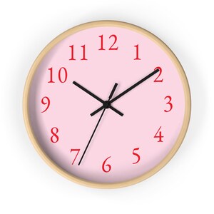 Pink Simple Wall Clock, Large Pink Clock With Red Numbers, Simple and ...