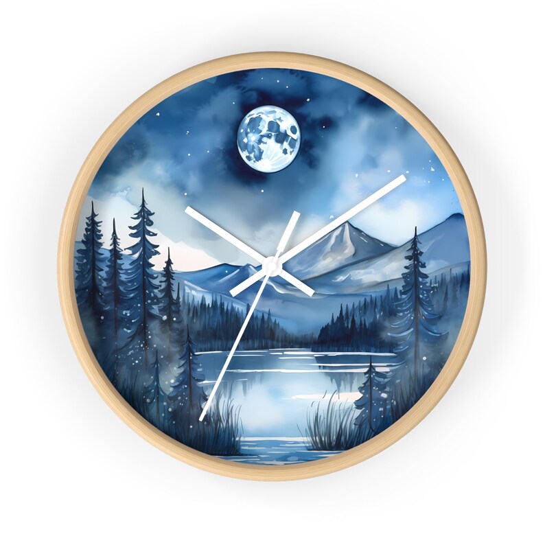 Watercolor Pine Trees and Mountains Wall Clock With Numbers, Foggy ...