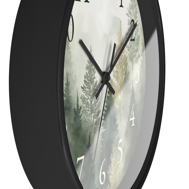 Watercolor Pine Trees and Mountains Wall Clock With Numbers, Foggy ...