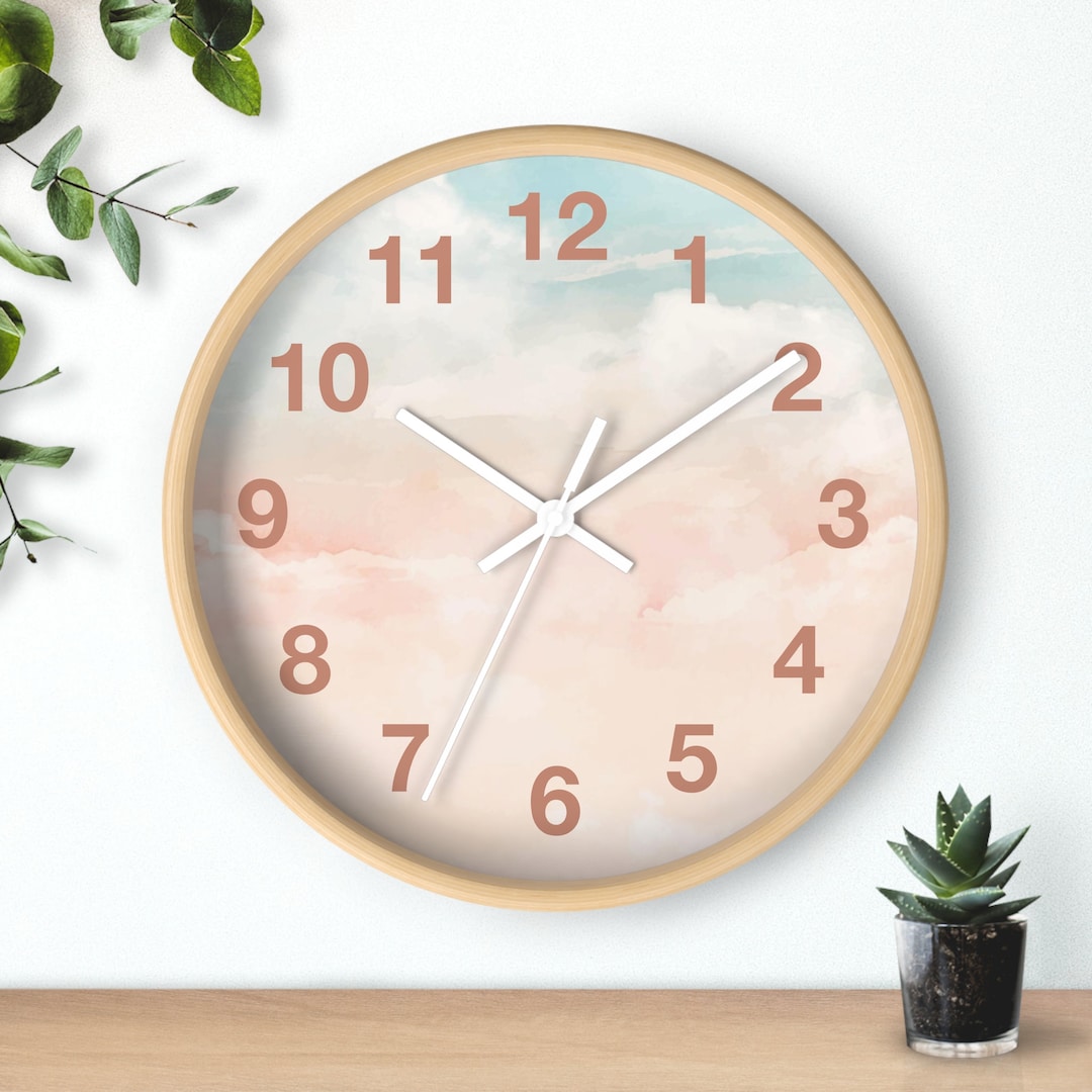 Pink Clouds Wall Clock, Pastel Wall Clock, Minimalist Wall Clock ...
