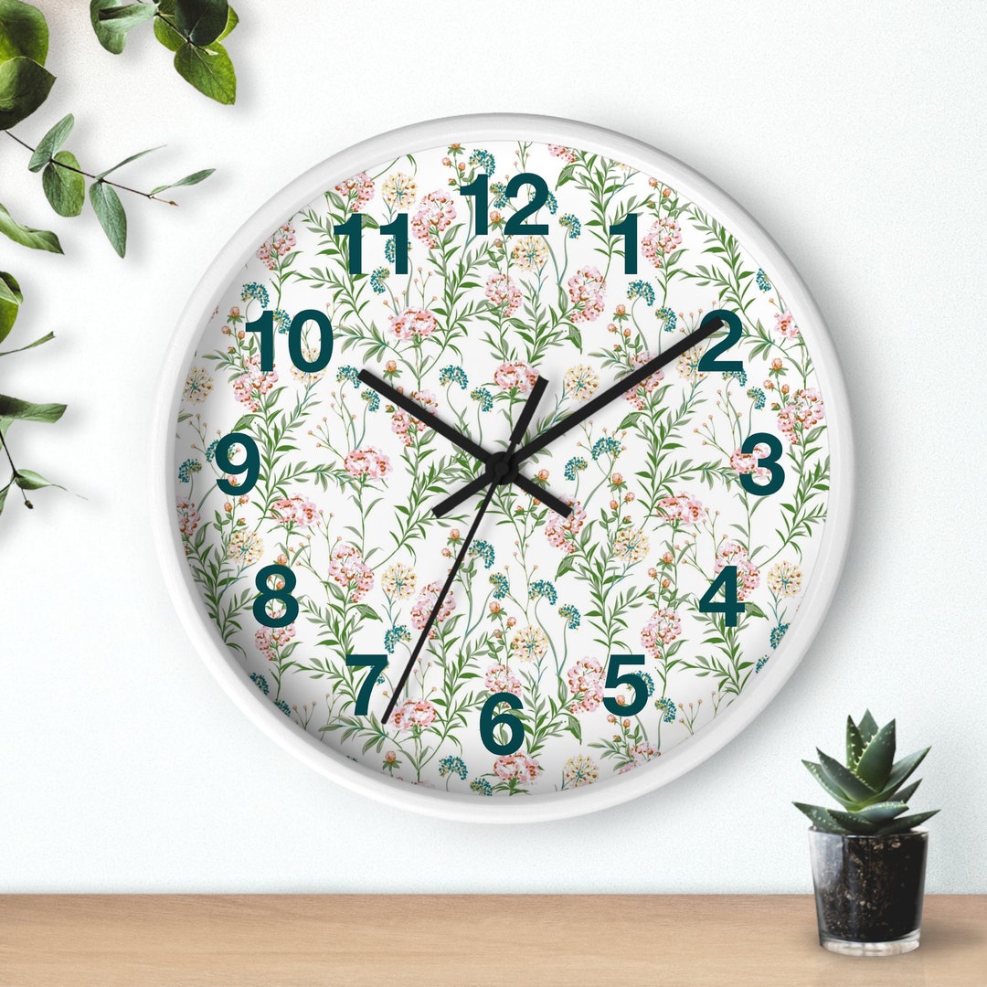Farm House Floral Wall Clock, Retro Floral Wall Clock, Minimalist Wall ...