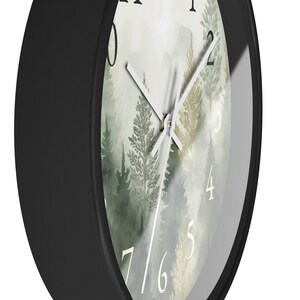 Watercolor Pine Trees and Mountains Wall Clock With Numbers, Foggy ...