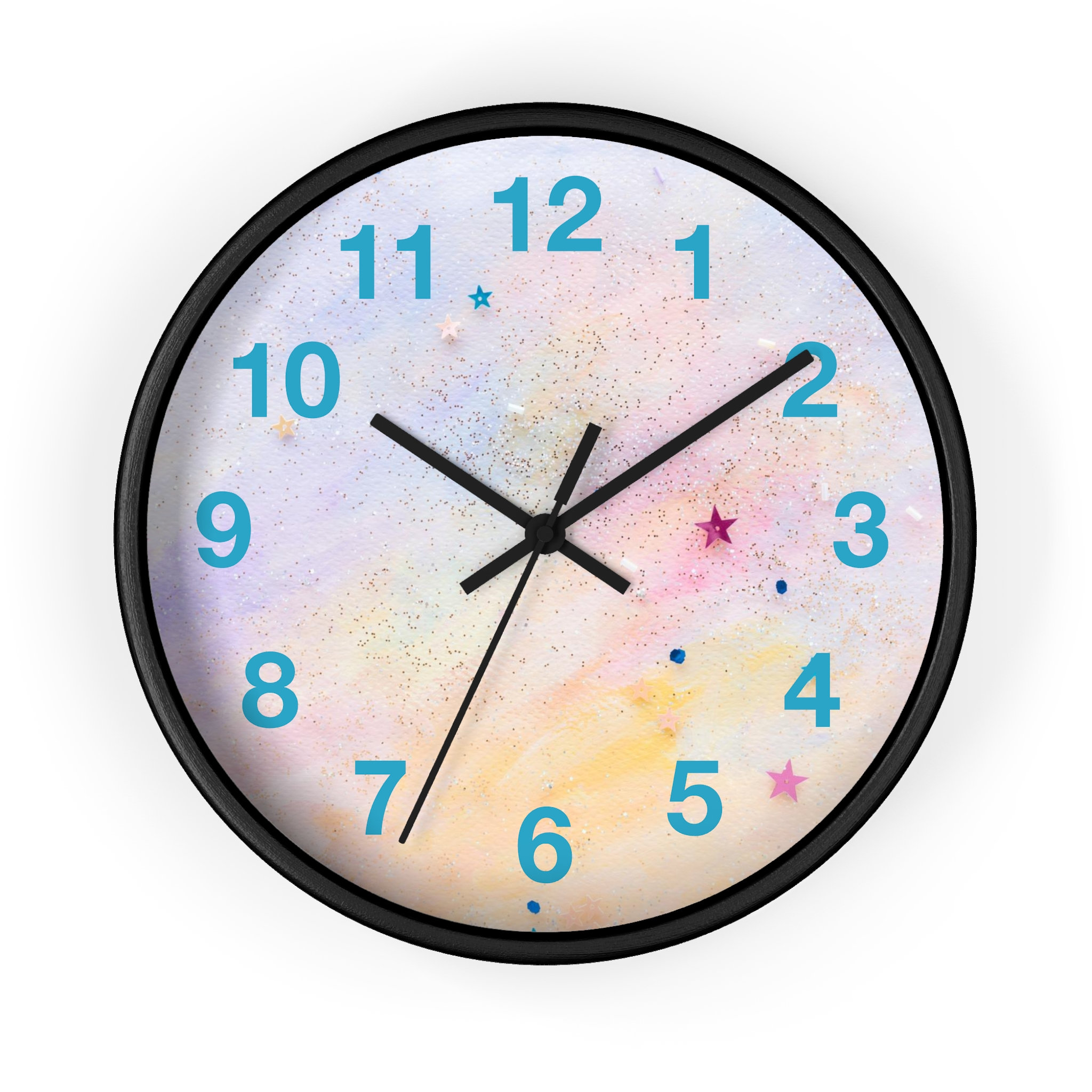 Pink Glitter Wall Clock With White Numbers, Pastel Colors Wall Clock ...