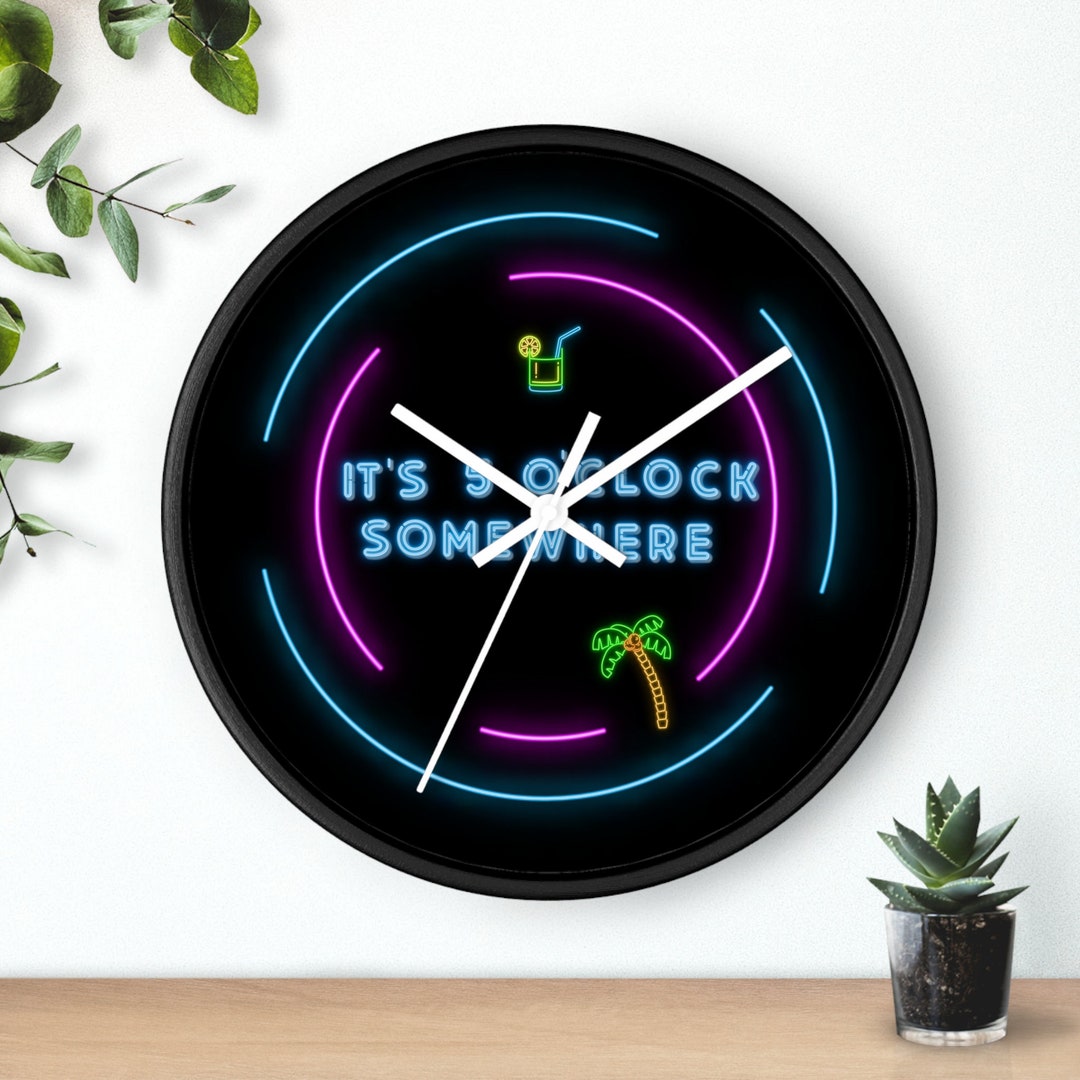 Tropical Clock - 5 Oclock Somewhere, Tiki Bar Clock, Happy Hour Sign ...