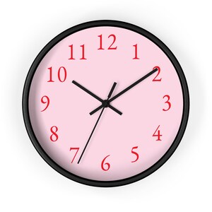 Pink Simple Wall Clock, Large Pink Clock With Red Numbers, Simple and ...