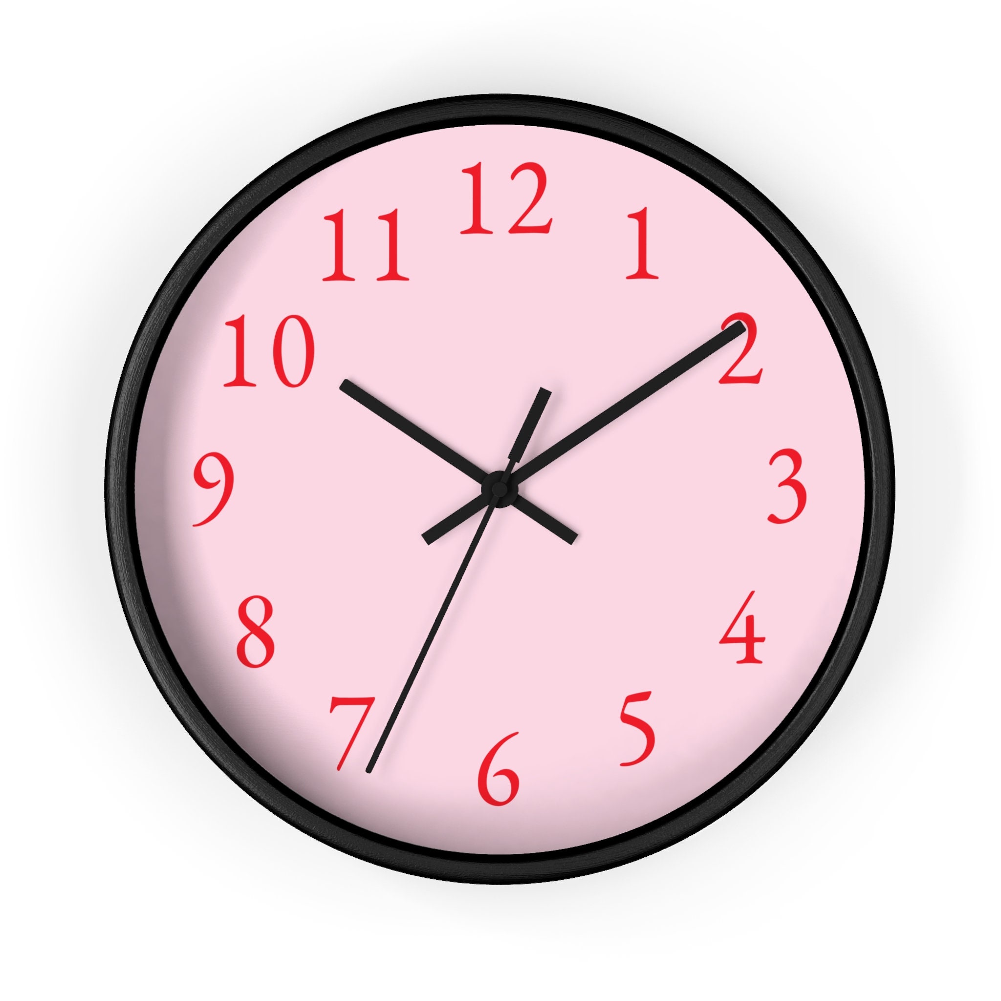 Pink Simple Wall Clock, Large Pink Clock With Red Numbers, Simple and ...