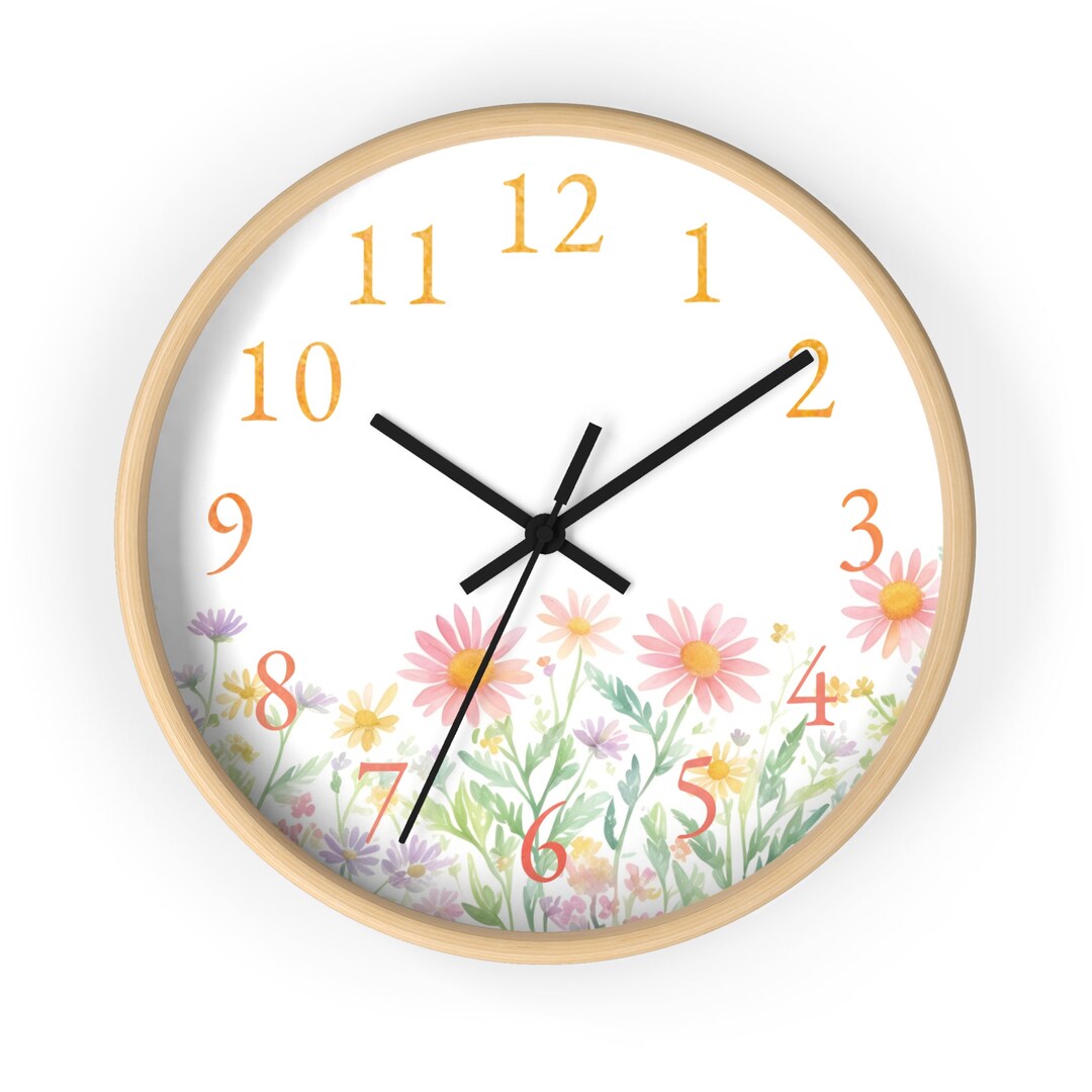Daisy Wall Clock, Country Poppies Wall Clock, Daisies Flowers Clock ...