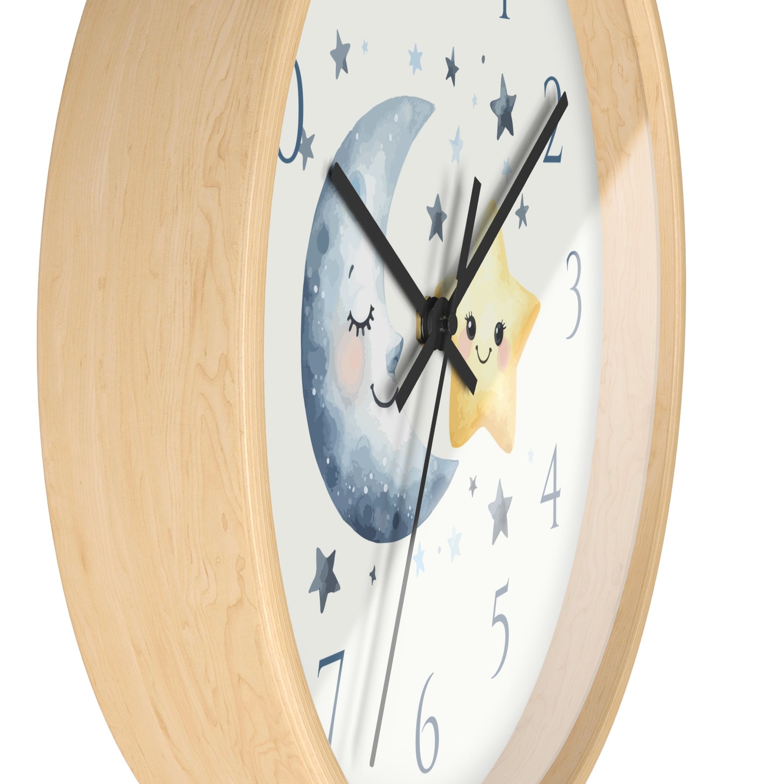 Nursery Clock, Moon and Stars Clock Design, Kids Wall Clock, Minimalist ...