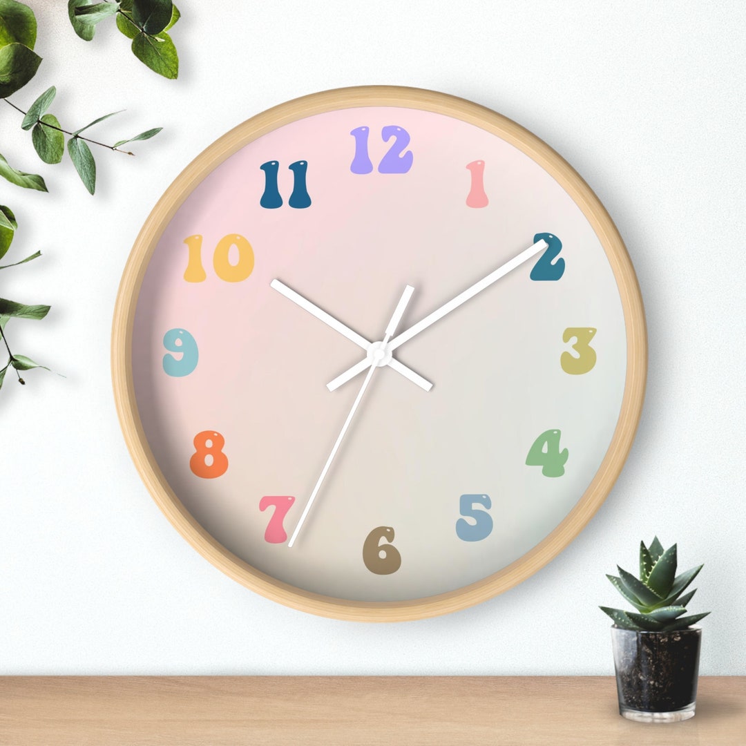 Colorful Wall Clock, Pastel Rainbow Clock, Personalized Scandinavian ...