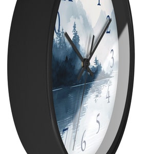 Watercolor Pine Trees and Mountains Wall Clock With Numbers, Foggy ...