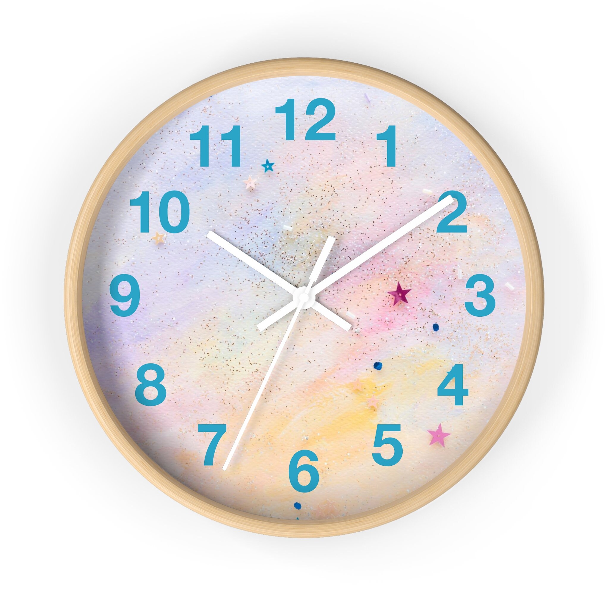 Pink Glitter Wall Clock With White Numbers, Pastel Colors Wall Clock ...