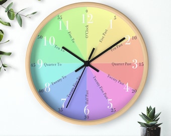 Simple Wall Clock Telling Time Clock, Pastel Colors Clock, Color Wheel ...