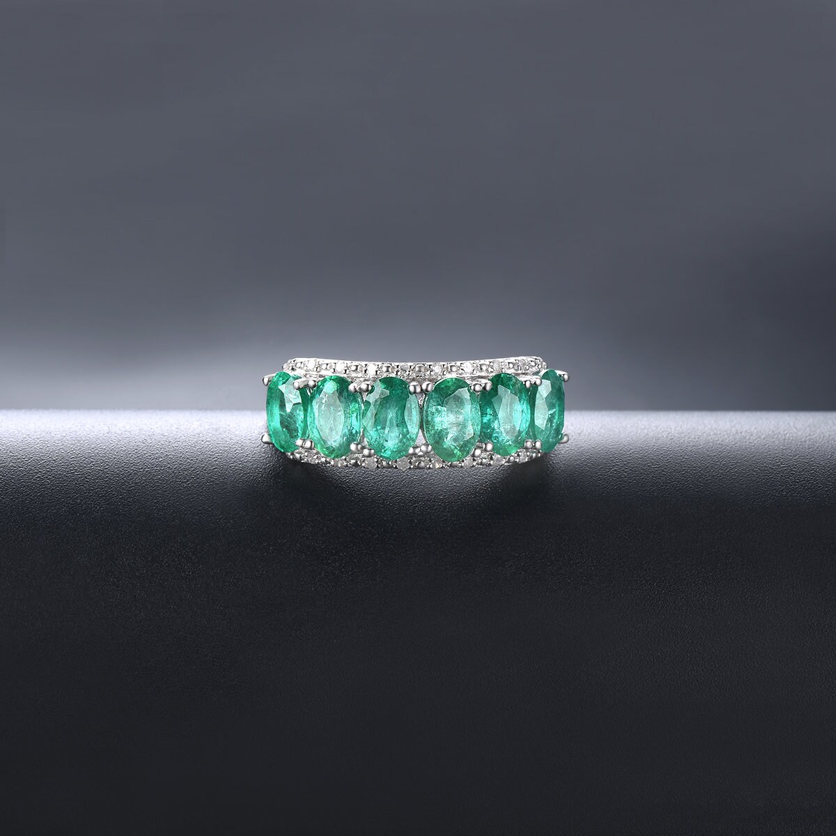 Emerald Oval Shape Silver Ring Semi-infinity Emerald Engagement Ring 2 ...