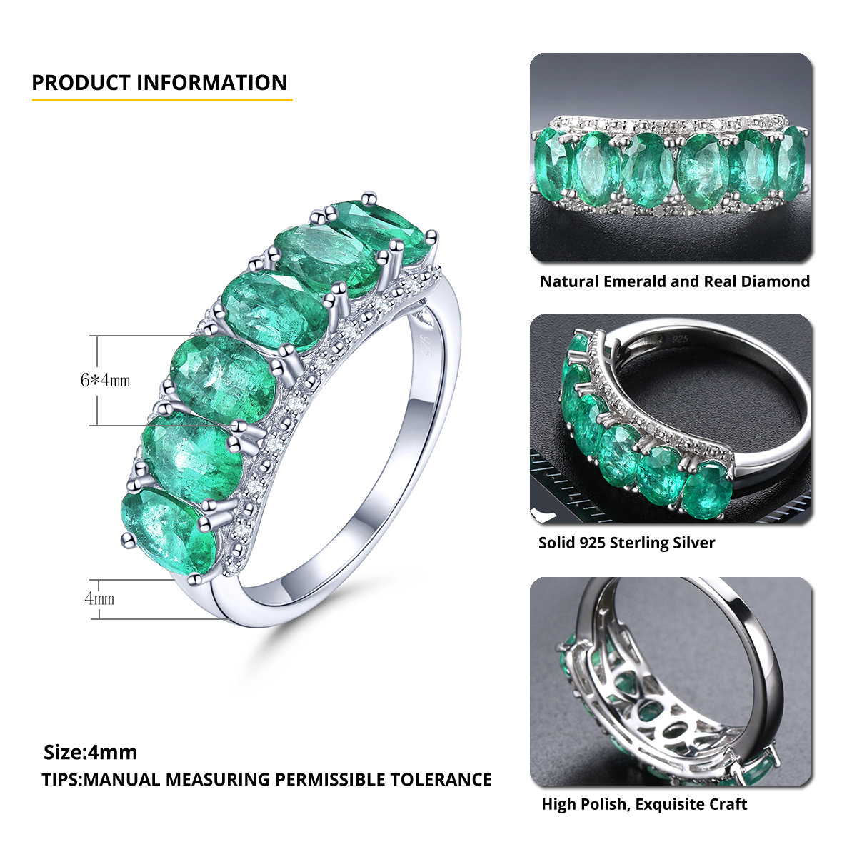 Emerald Oval Shape Silver Ring Semi-infinity Emerald Engagement Ring 2 ...